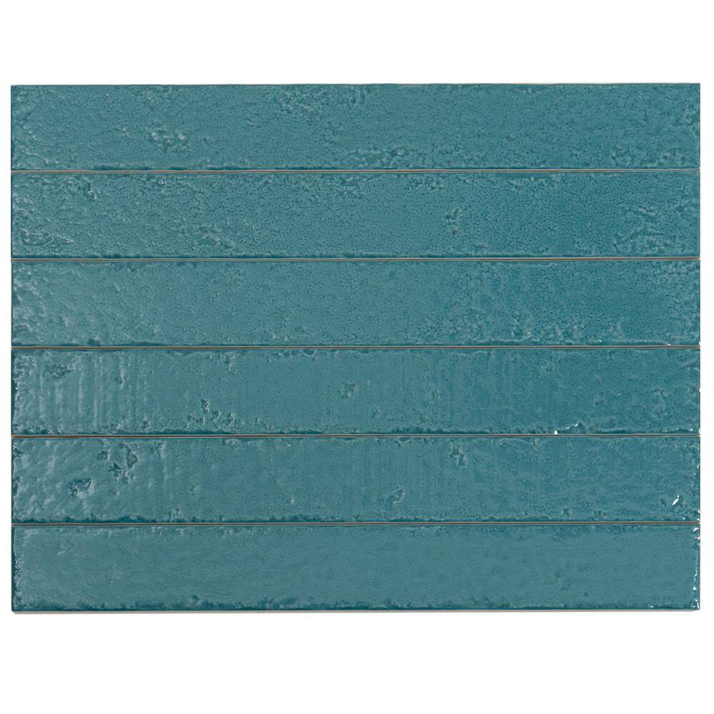 Apollo Tile Valenza 2 in. x 16 in. Glossy Tropical Teal Ceramic Zellige ...