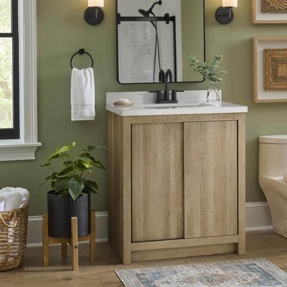 Glacier Bay Whitsail 31 in. Single Sink Bath Vanity in Weathered Tan ...