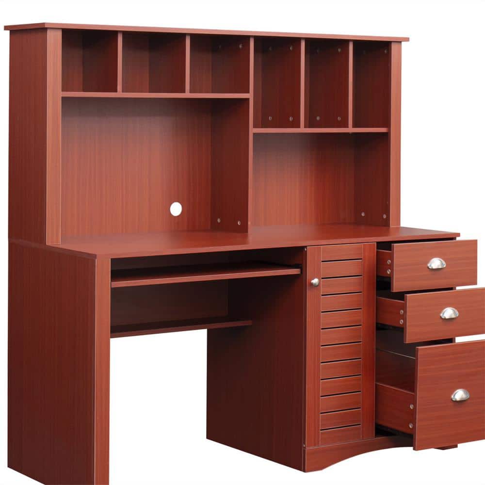 Buy Home Office Hutch 59 in. Teak Computer PC Laptop Study Table 3 ...