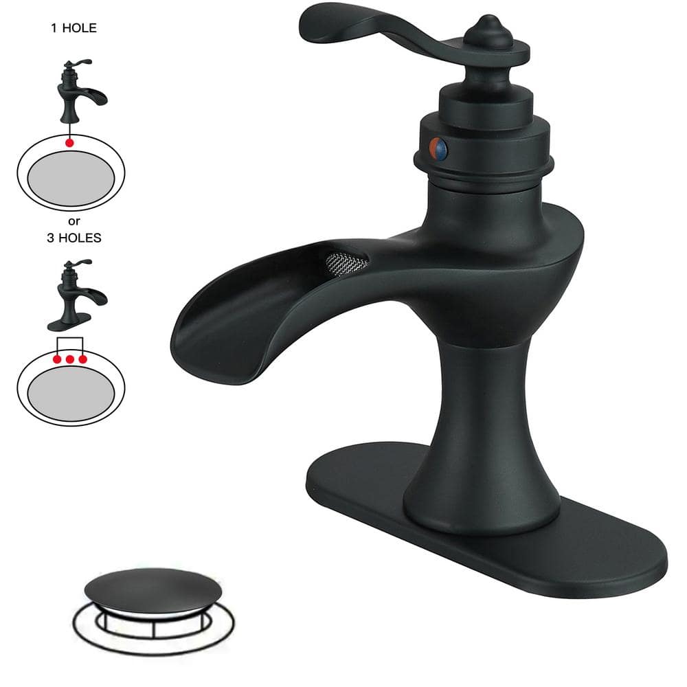 HOMEMYSTIQUE Single Handle Single Hole Bathroom Faucet with Deckplate ...