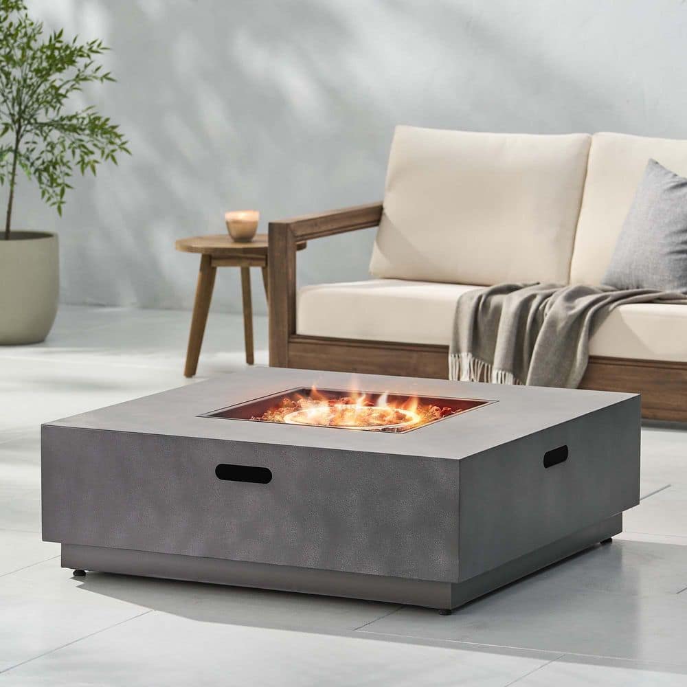 Outdoor Square Iron Fire Pit Table Gas Fireplace Table 50,000 BTU Tank ...