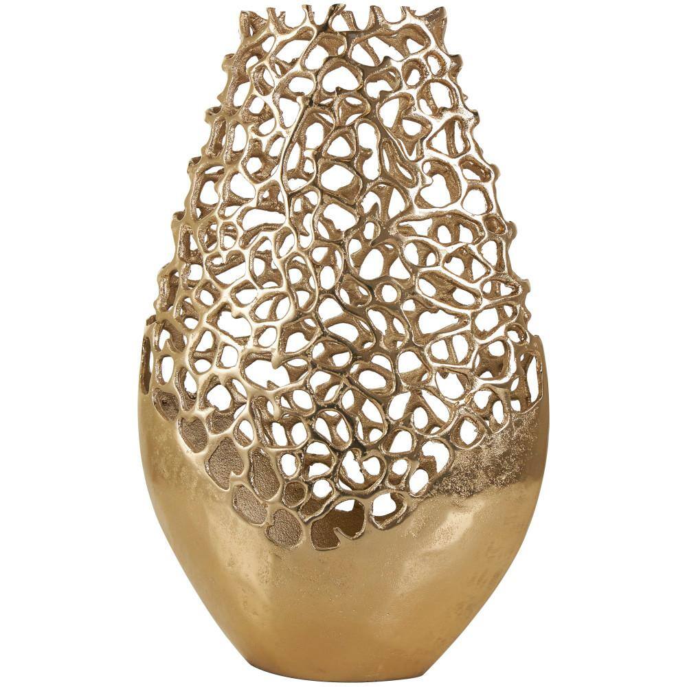 Litton Lane Gold Rounded Aluminum Metal Decorative Vase with Freeform ...