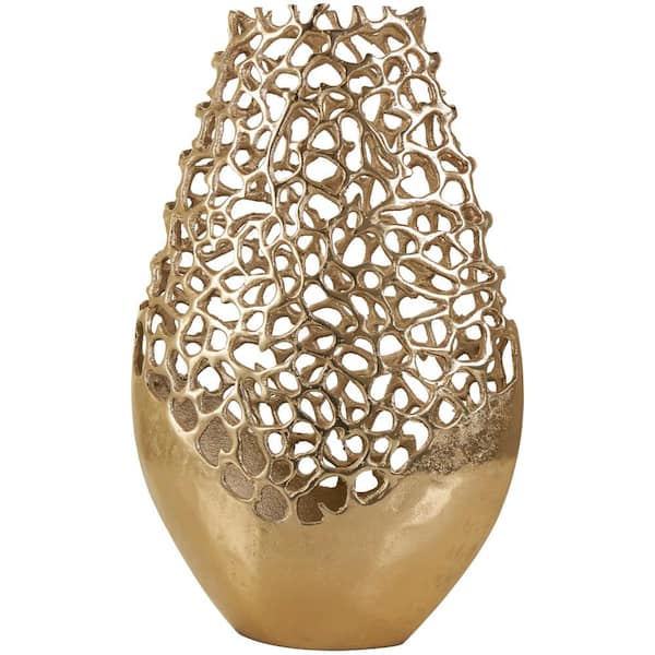 Litton Lane Gold Rounded Aluminum Metal Decorative Vase with Freeform ...