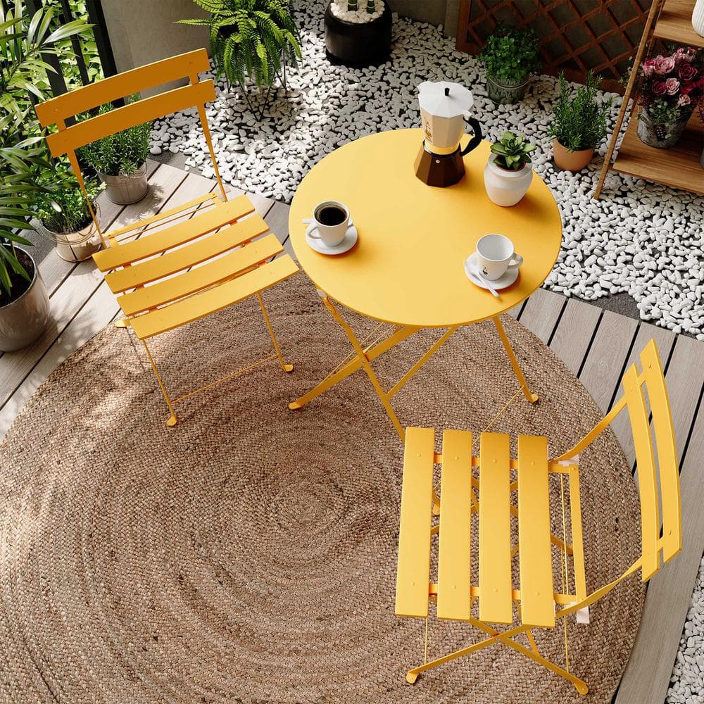 LAUSAINT HOME 3-Piece Yellow Metal Outdoor Folding Bistro Set FTBS340 ...