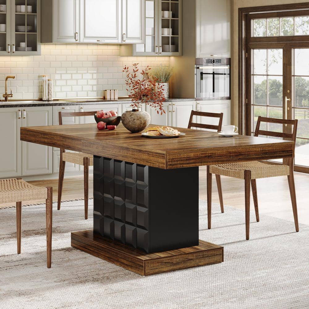 BYBLIGHT Roesler 63 in. Brown and Black Wood Dining Table Pedestal ...