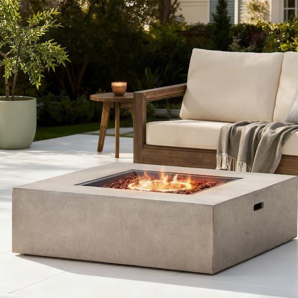 Light Gray 50,000 BTU Lightweight Concrete Outdoor Circular Fire Pit ...