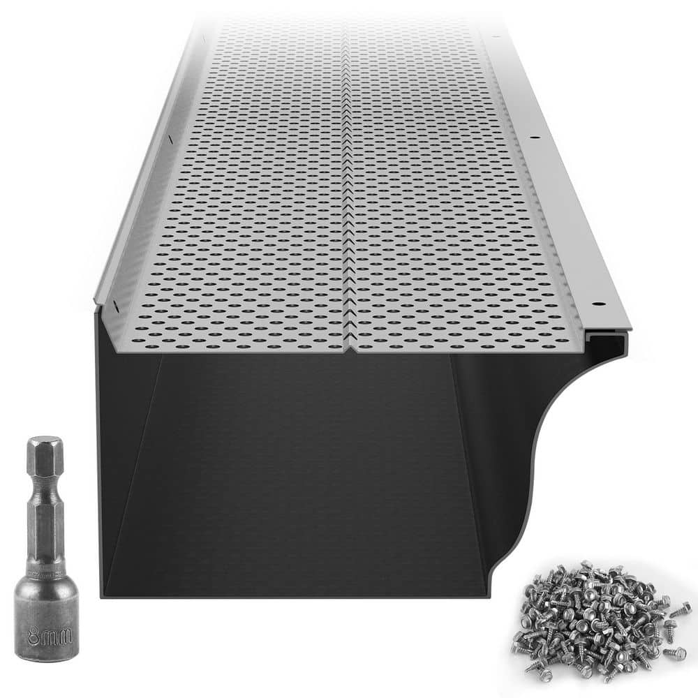 SKYSHALO Gutter Guard 6 in. Width Aluminum Leaf Filter 26-Piece 104 ft. Total Length 0.157 in ...