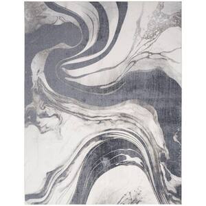 Nourison Astra Machine Washable Ivory Grey 7 ft. x 9 ft. Abstract ...