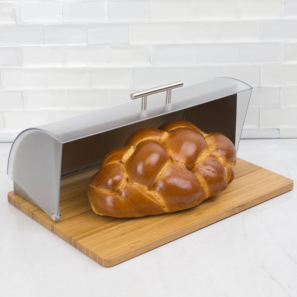 Home Basics Bread Box with Wood Base and Acrylic Lid, Natural HDC74885 ...