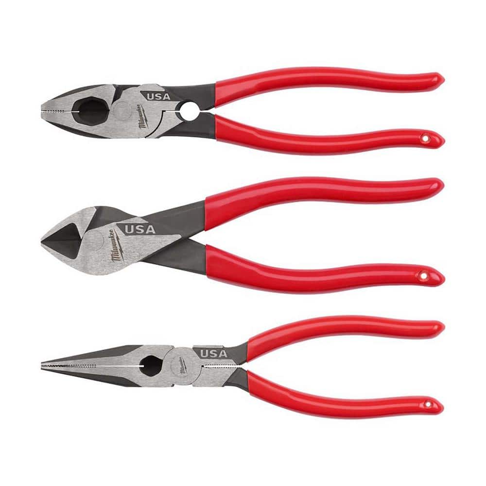 Milwaukee Linesman Plier with Thread Cleaner with 8 in. Long Nose Plier ...