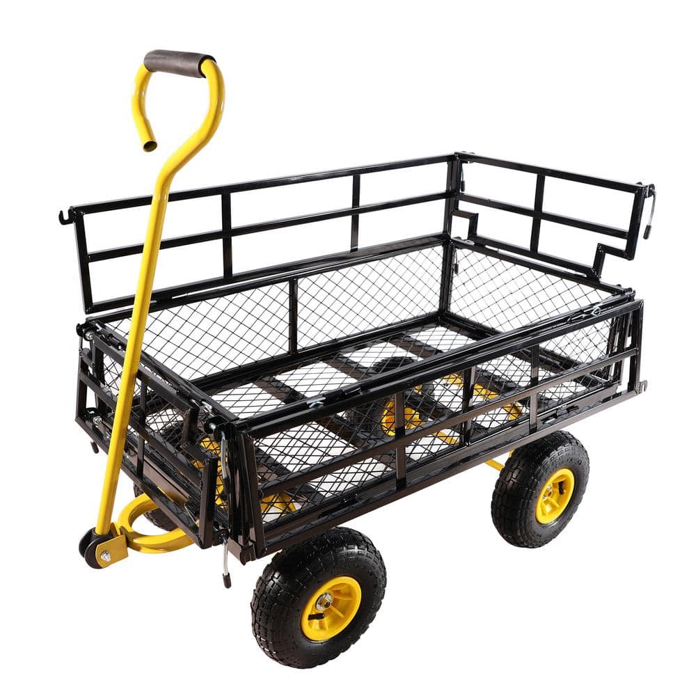 JimsMaison 6.33 cu. ft. Yellow Black Metal Garden Cart with Double ...