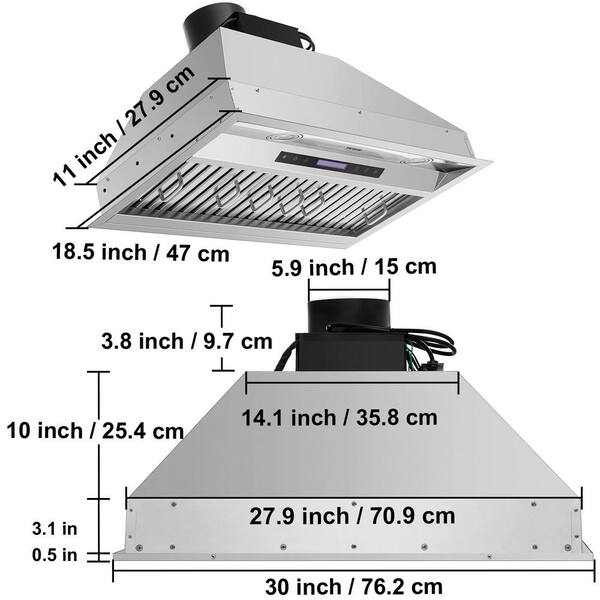 VEVOR Insert Range Hood 900CFM 4 Speed 30 in. Stainless Steel Built in Kitchen Vent Ducted Ductless Convertible ETL Listed Q30900CFM110V3A8JV1 The Home Depot