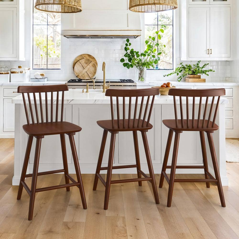 LUE BONA 24 in. Brown Wood Counter Stools Bar Stools with Slat Back ...