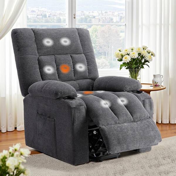 WONDER COMFORT Grey Faux Linen Electric Power Lift Chair Recliner Home Theater Seating w Vibrating Massage and Heating Remote Control TN L8270 GY