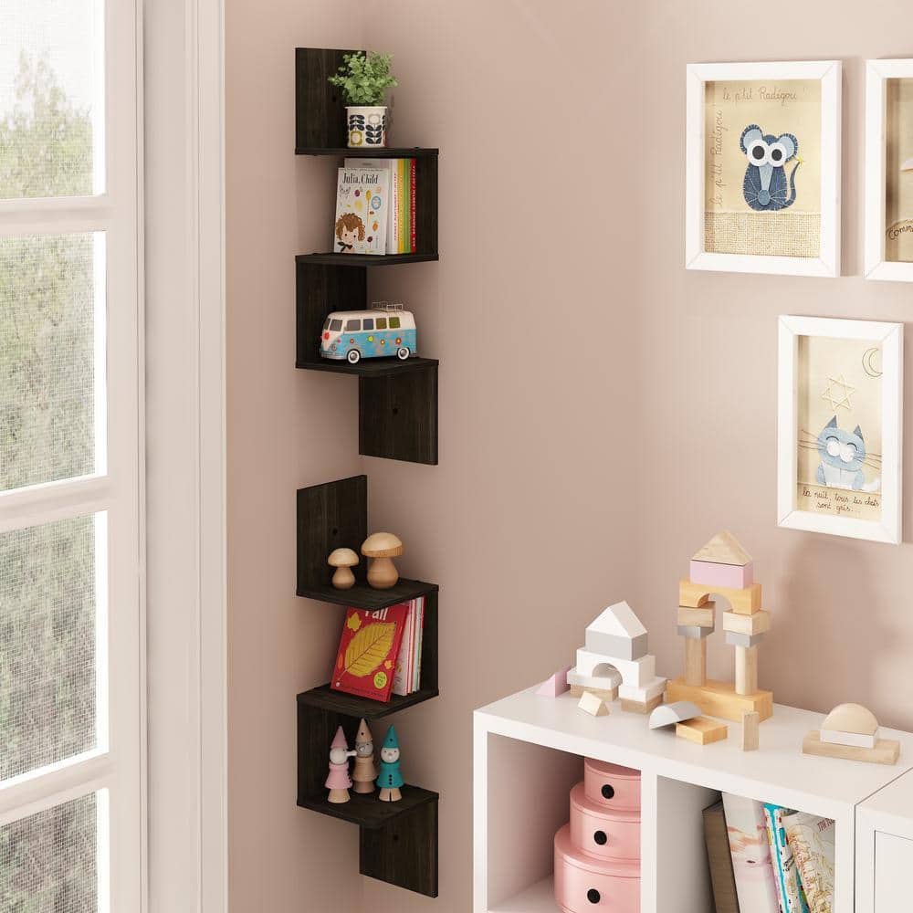 Furinno Espresso 3-Shelf Square Floating Corner Shelf (2-Pack ...