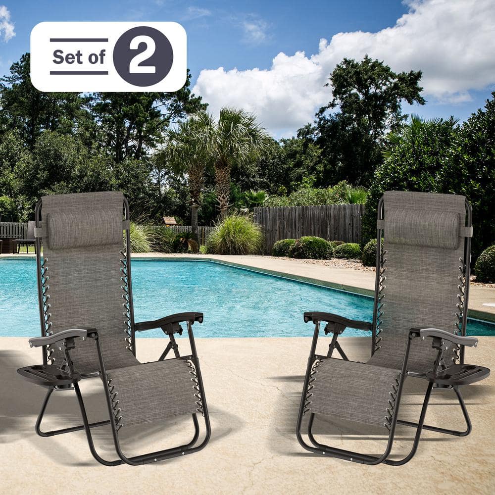 Pure Garden Gray Folding Zero Gravity Steel Outdoor Lounge Chairs (2 ...
