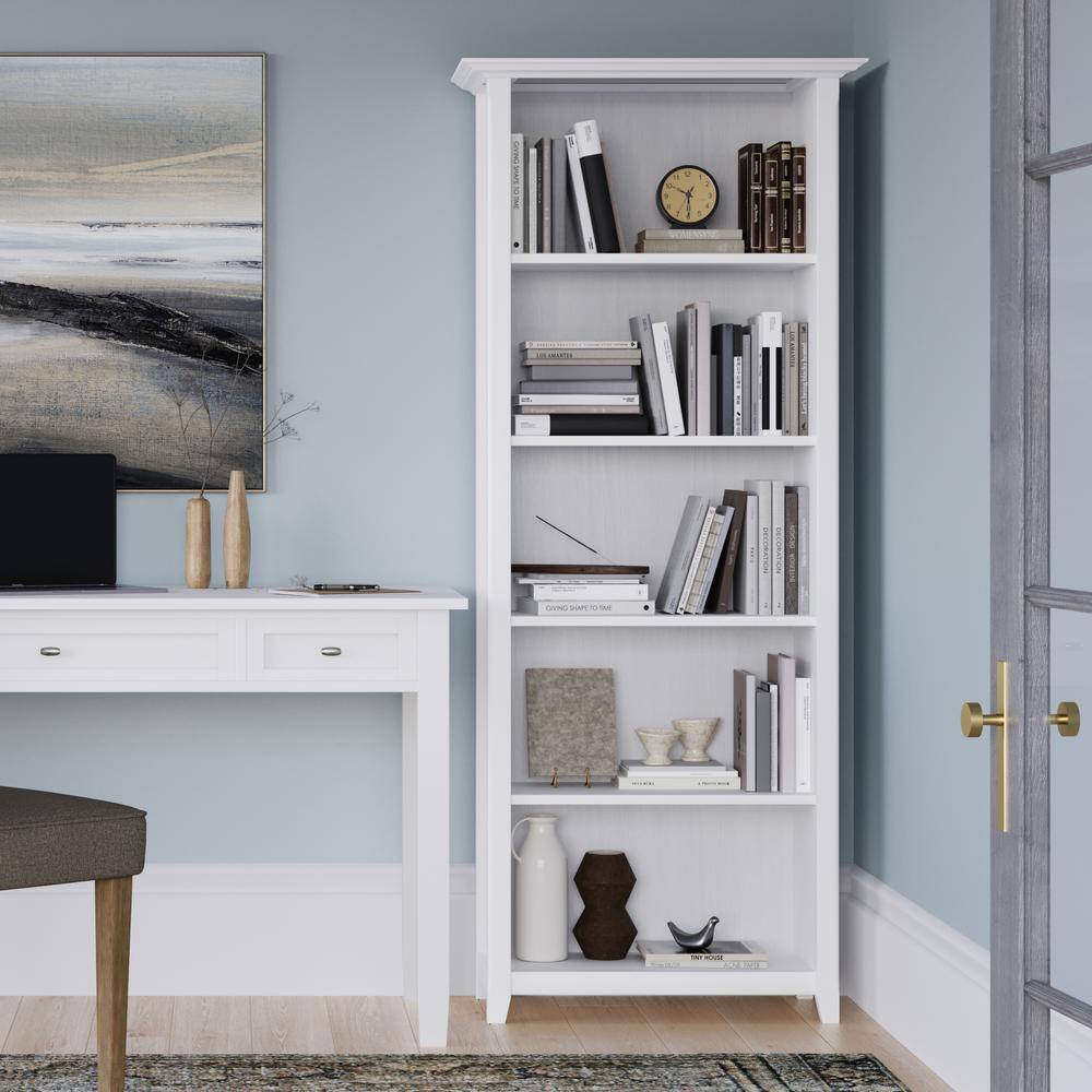 Simpli Home Acadian Solid Wood 72 in. x 26 in. Transitional 5 Shelf ...