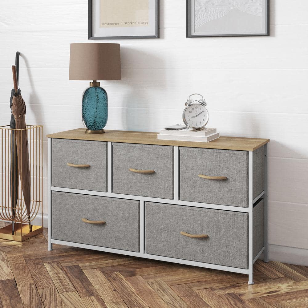 Carnegy Avenue 5-Drawer Beige Drawers/White Frame Dresser (22 x 39 x 12 ...