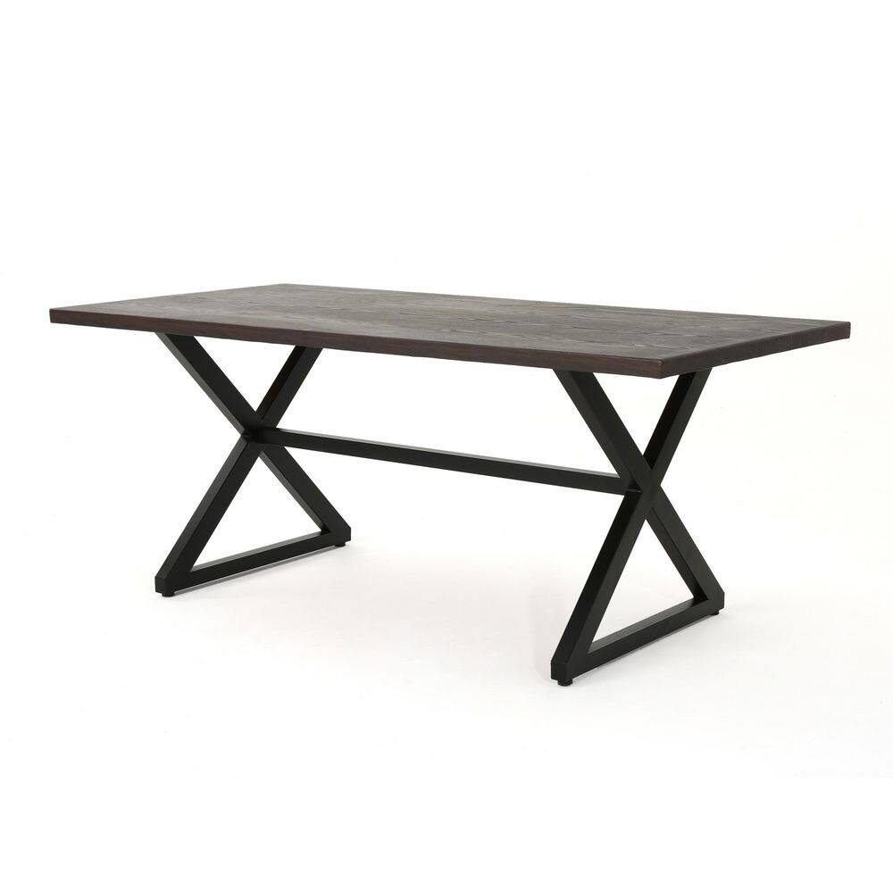 Black Metal Weather Resistant Outdoor Dining Table with Gray Aluminum ...