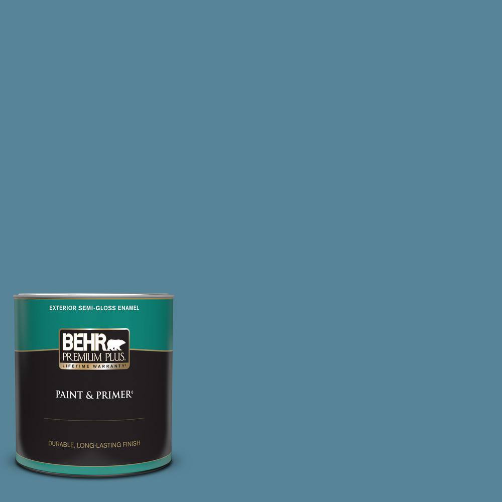 BEHR PREMIUM PLUS 1 qt. #S480-5 Blue Moon Bay Semi-Gloss Enamel ...