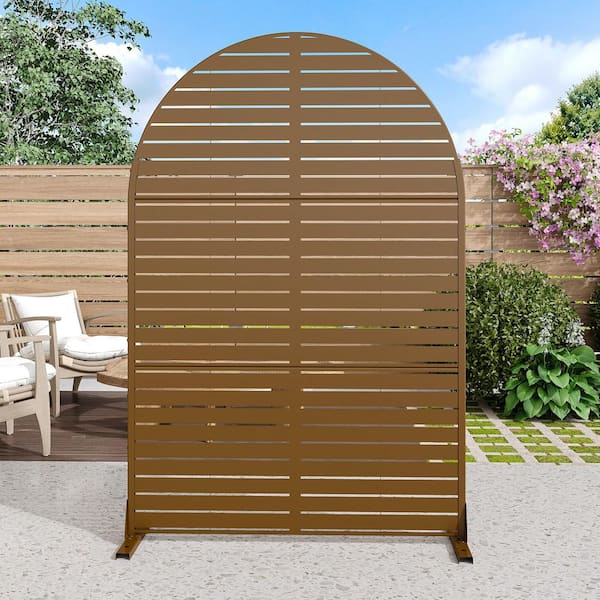 Lirago 72 in. x 47 in. Arched-Top Brown Privacy Screen Galvanized ...