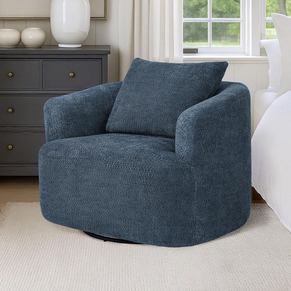 OrangeOne Navy Chenille Fabric Upholstered 360° Swivel Accent Arm Chair ...