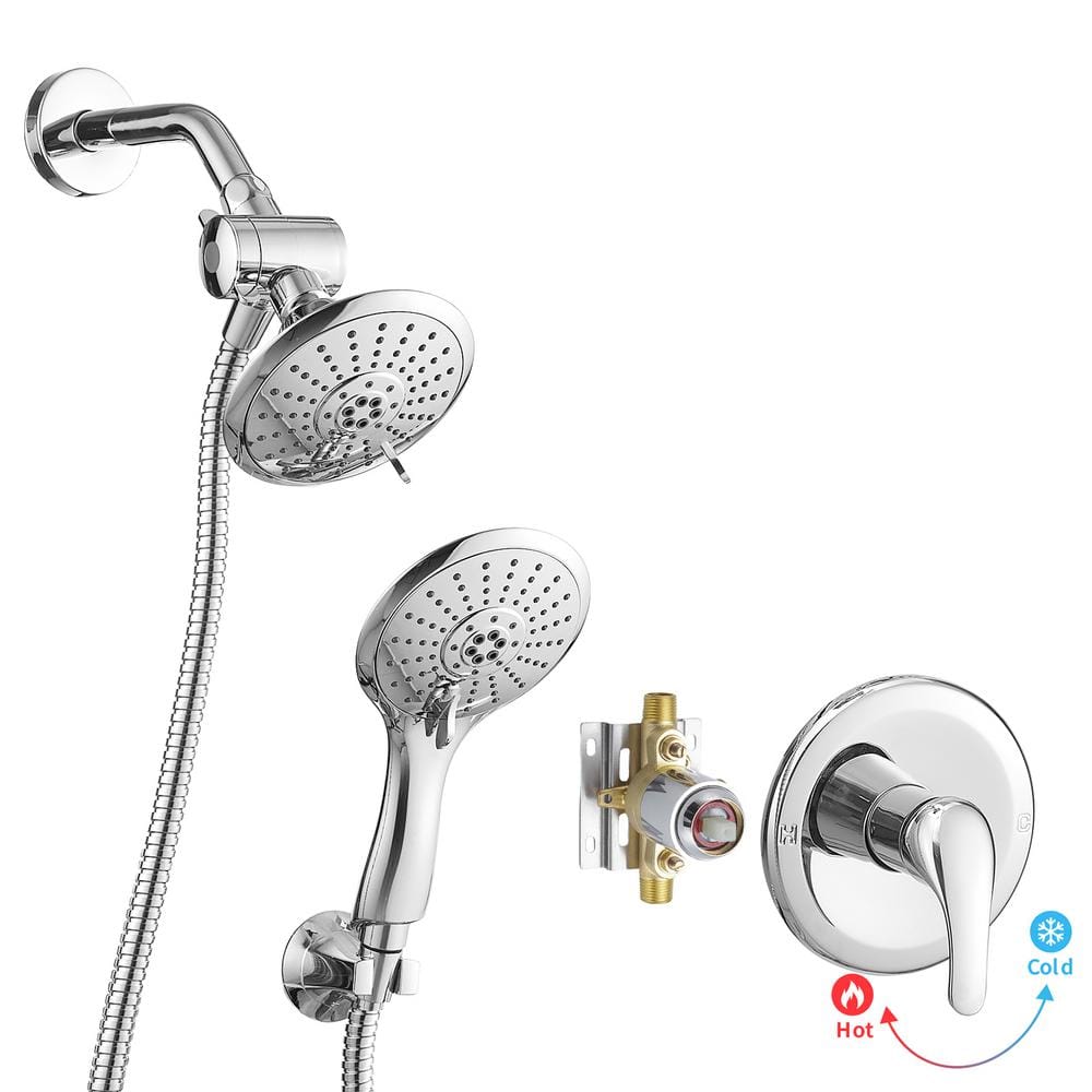BWE Single-Handle 6-Spray Dual Shower Faucet Set 1.8 GPM with Valve and ...