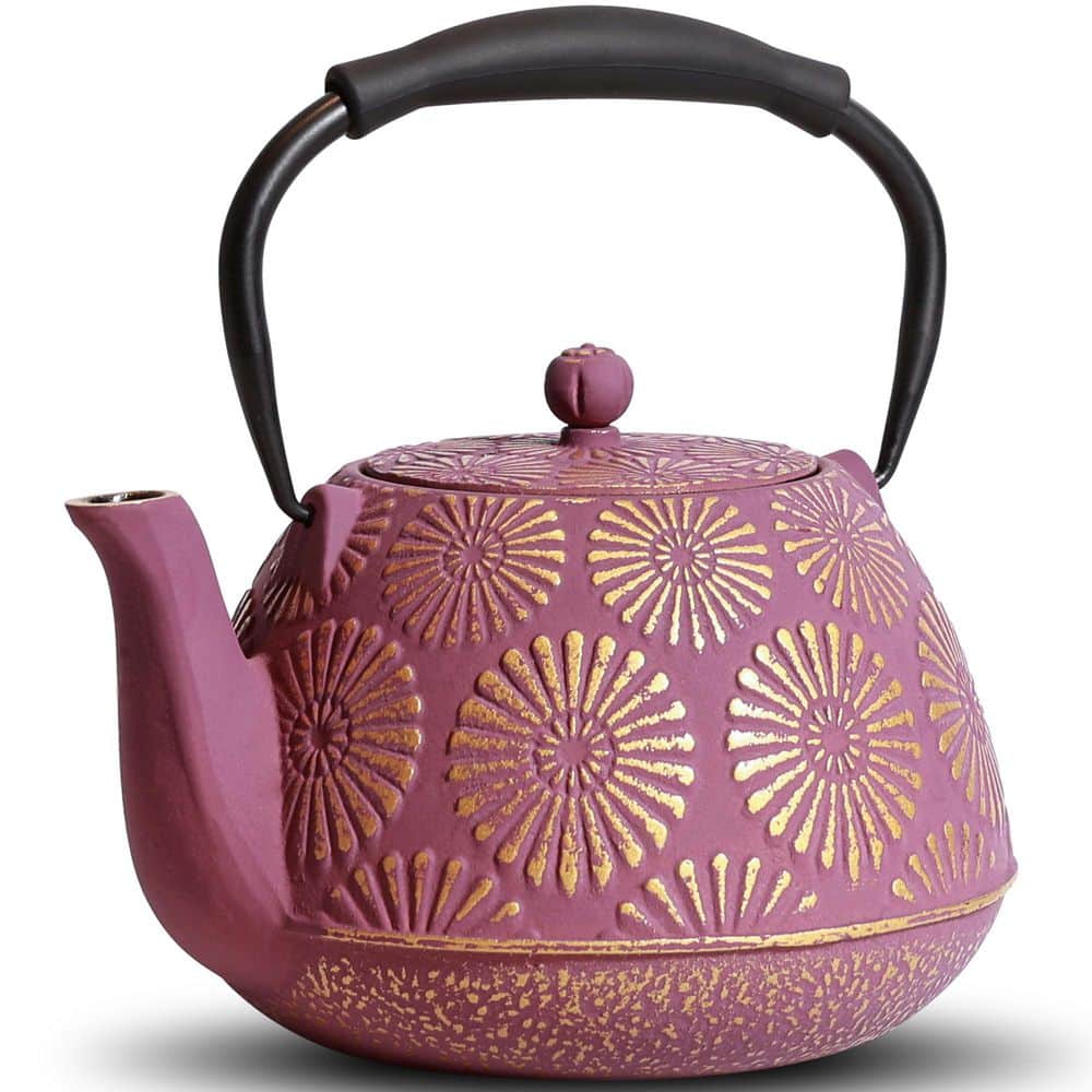 Numhew 4-Cup Purple Cast Iron Tea Pot with Enameled Interior, 40 oz ...