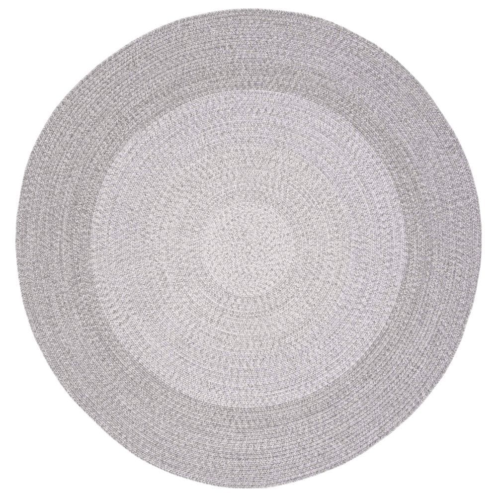 SAFAVIEH Braided Gray 6 ft. x 6 ft. Machine Washable Ombre Border Round ...
