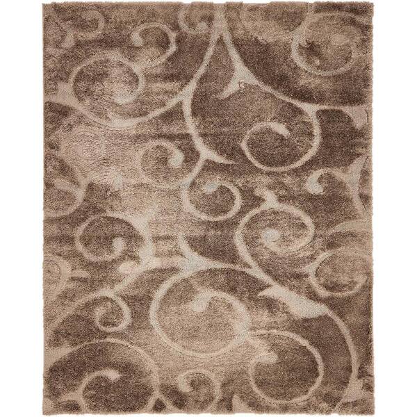 Unique Loom Floral Shag Carved Brown 8' 0 x 10' 0 Area Rug 3133071