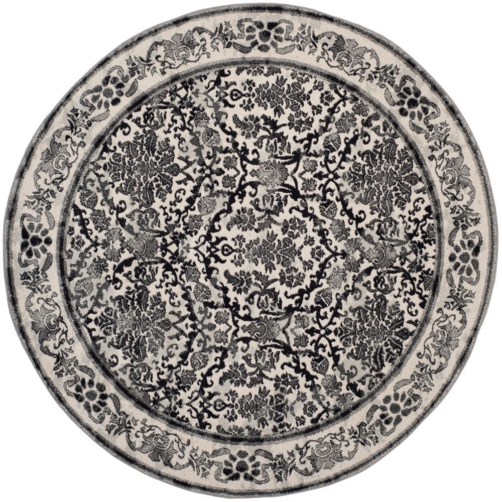 SAFAVIEH Evoke Ivory/Gray 7 ft. x 7 ft. Round Border Antique Floral ...