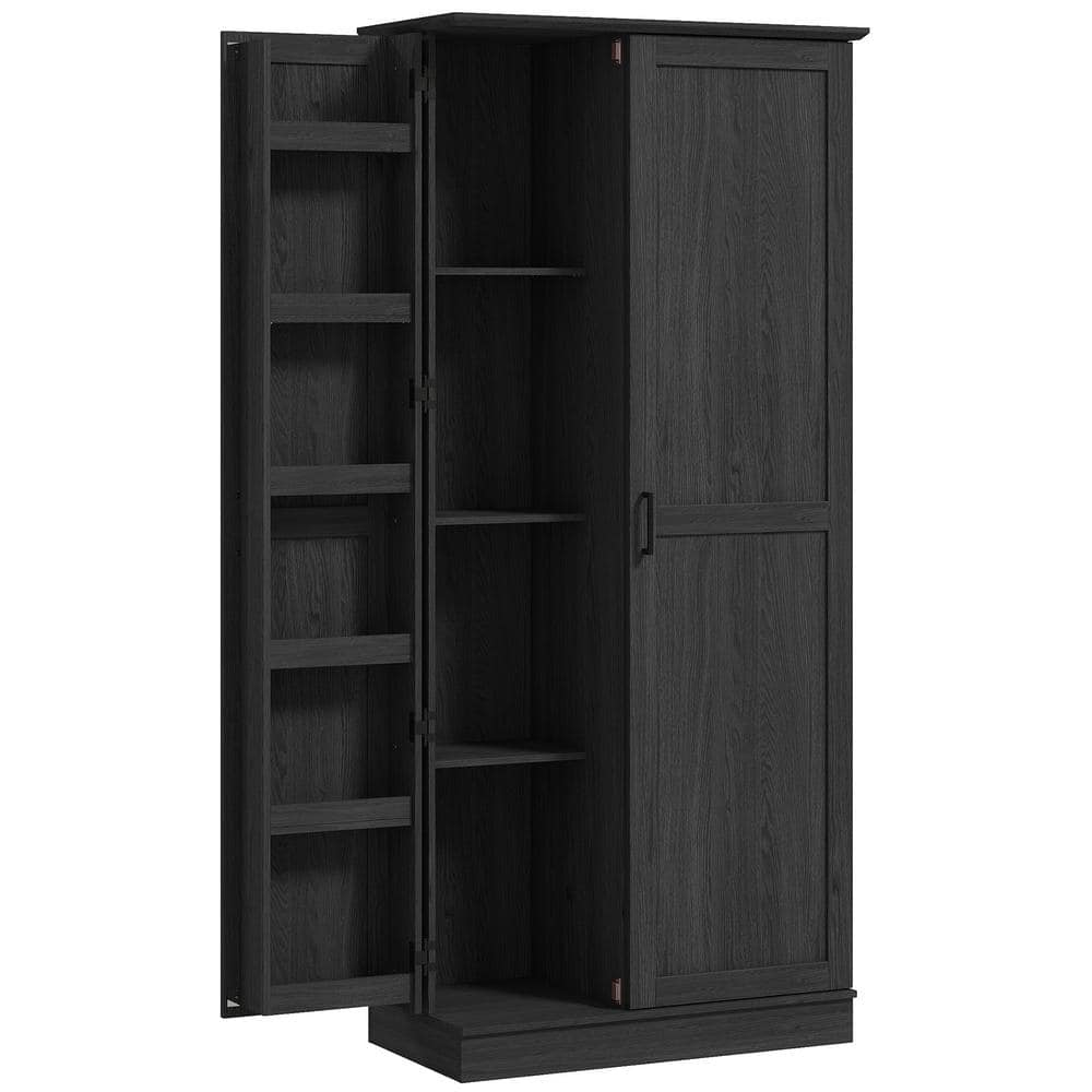 HOMCOM Black Engineered Wood 31.5 in. Kitchen Pantry Cabinet, Modern ...