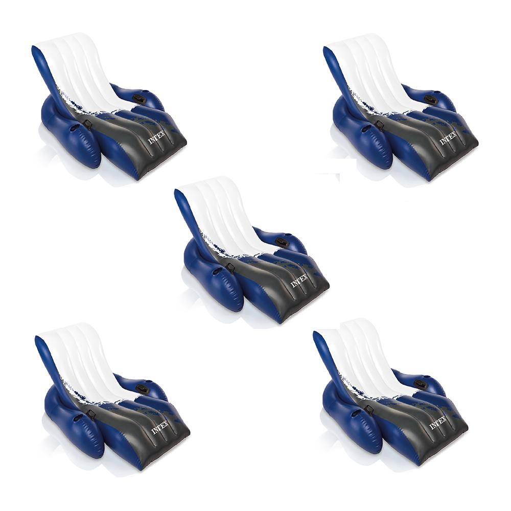 Intex Blue/White/Grey Inflatable Floating Lounge Pool Recliner Chair ...