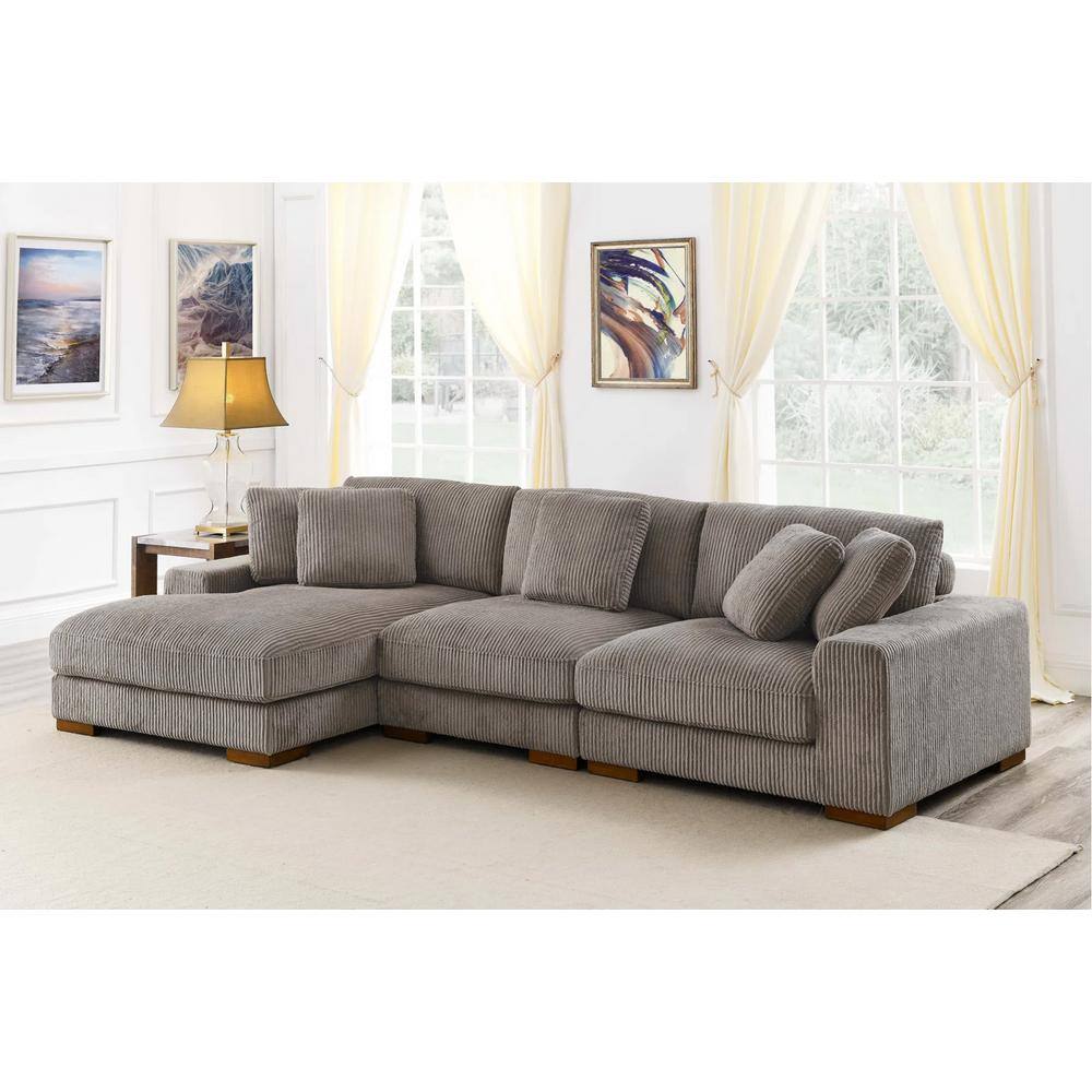 Monland 125 in. Square Arm Polyester Corduroy Upholstery L-Shaped ...
