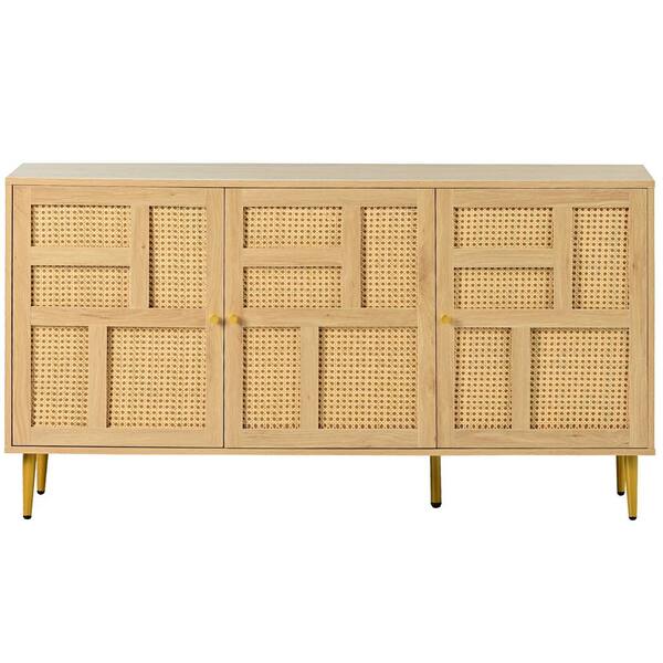 57.00 in. W x 15.70 in. D x 30.50 in. H Brown Rattan Door Linen Cabinet ...
