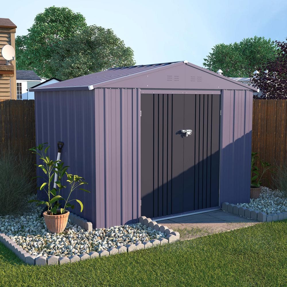 VEIKOUS 8 ft. W x 6 ft. D Metal Outdoor Storage Shed 48 sq. ft., Gray ...