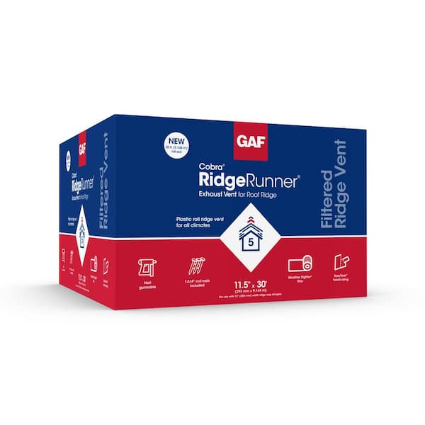 GAF Cobra Ridge Runner 11.5 in. x 30 ft. Black Filtered Plastic Roll ...