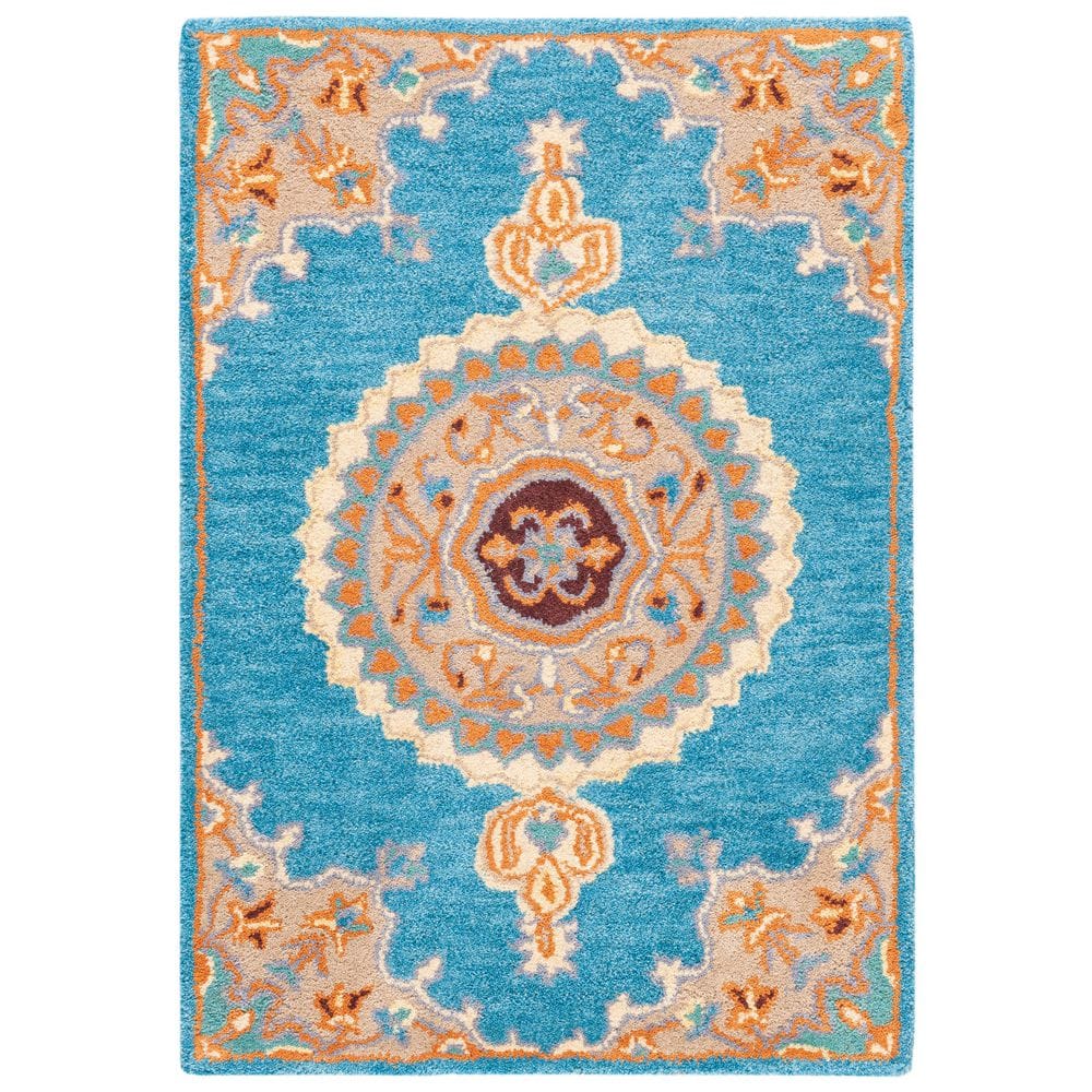 SAFAVIEH Heritage 2 ft. x 3 ft. Blue/Beige Border Medallion Area Rug ...