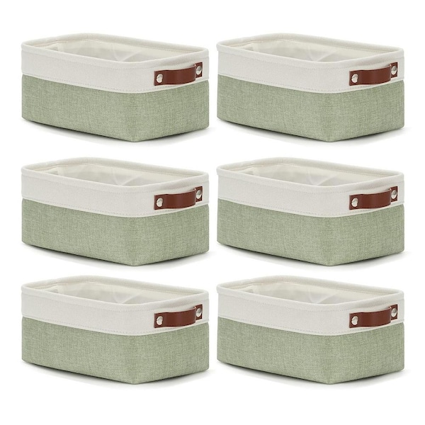 Green 12 in. x 5 in. Linen Decorative Basket Set of 6 with Handles ...