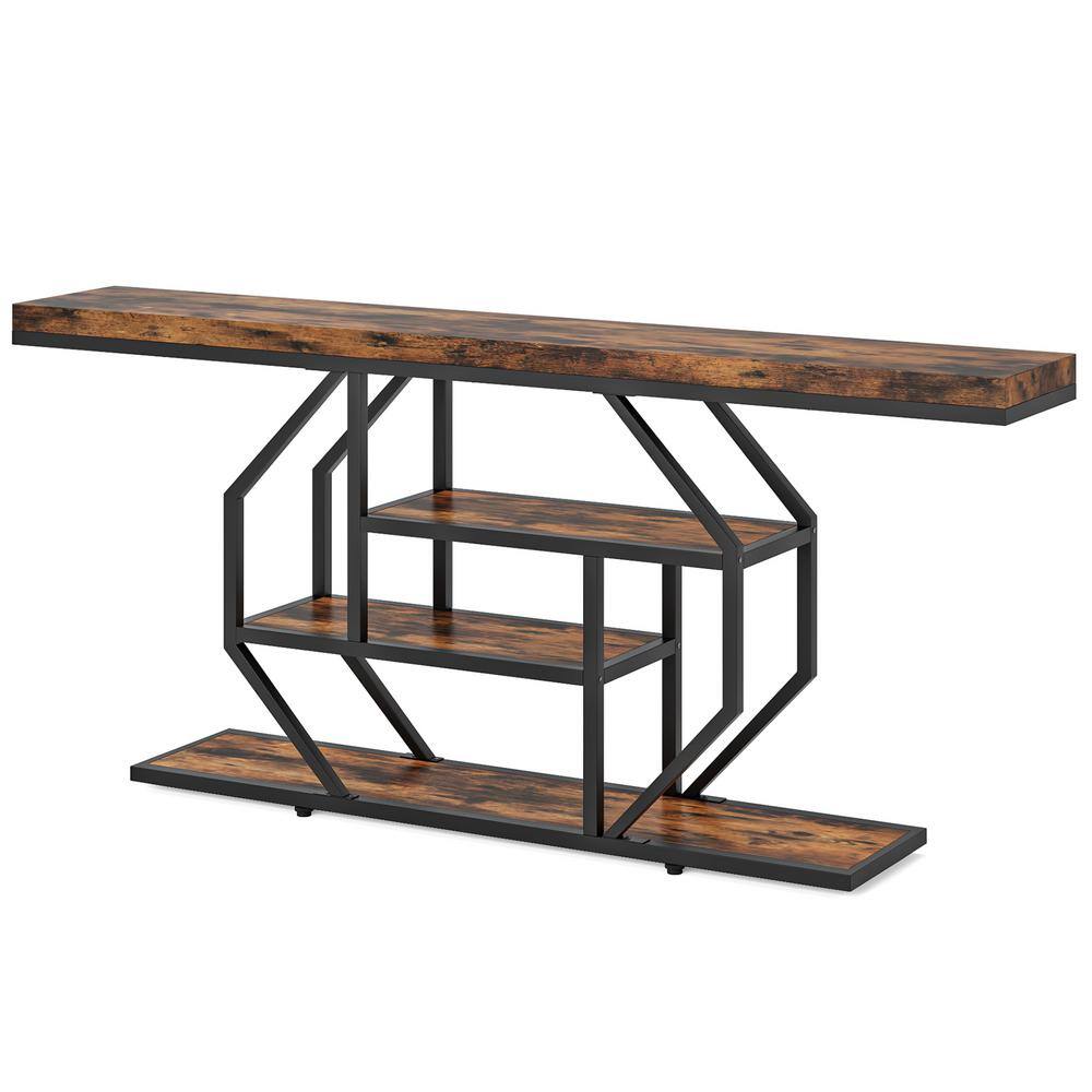 BYBLIGHT Turrella 71 in. Brown Rectangle Engineered Wood Console Table ...