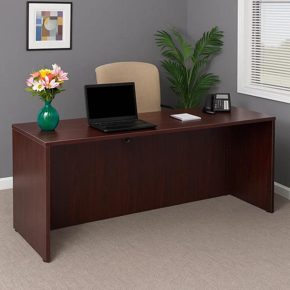 Benjara Jeny 24 in. W Mahogany Red Wood Office Credenza Shell Desk with ...