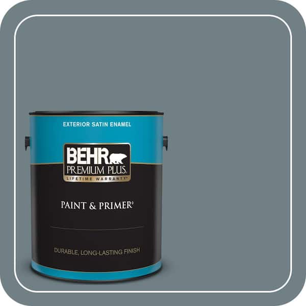 BEHR PREMIUM PLUS 1 gal. #BXC-48 Courtyard Blue Satin Enamel Exterior ...