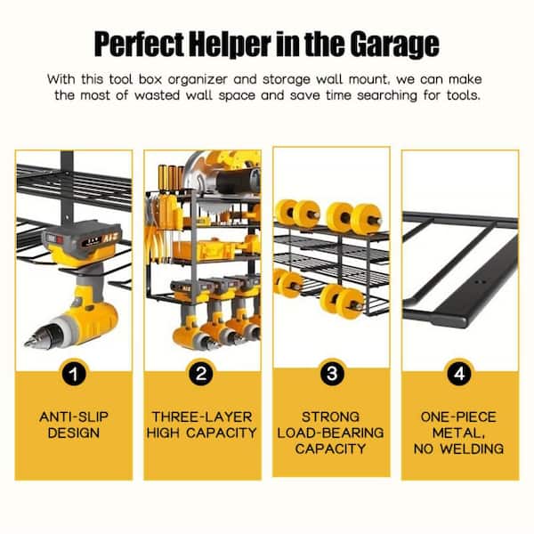 Angel Sar 180 lb. 3-Tier Tool Storage Rack with 7 Slots, Power Tool ...