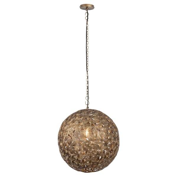 CANARM Kora 25-Watt 1 Light Antique Brass Large Globe Pendant Light ...