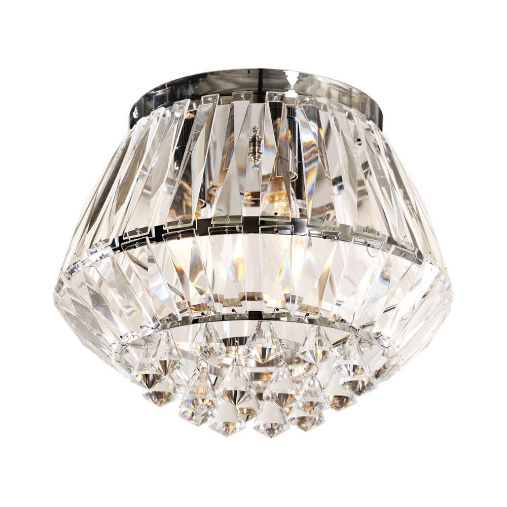 Parrot Uncle Modern 3-Light Chrome Glam Flush Mount Chandelier with ...