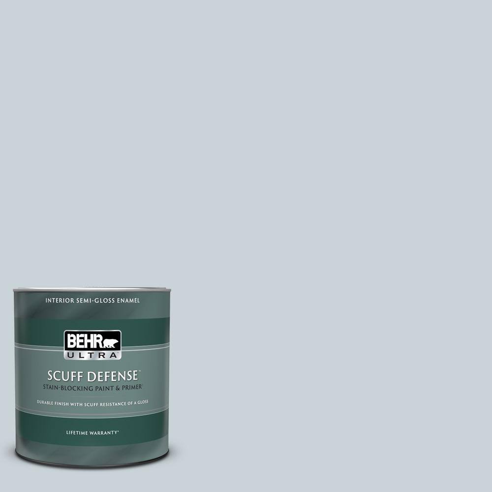 BEHR ULTRA 1 qt. #N480-1 Light Drizzle Extra Durable Semi-Gloss Enamel ...