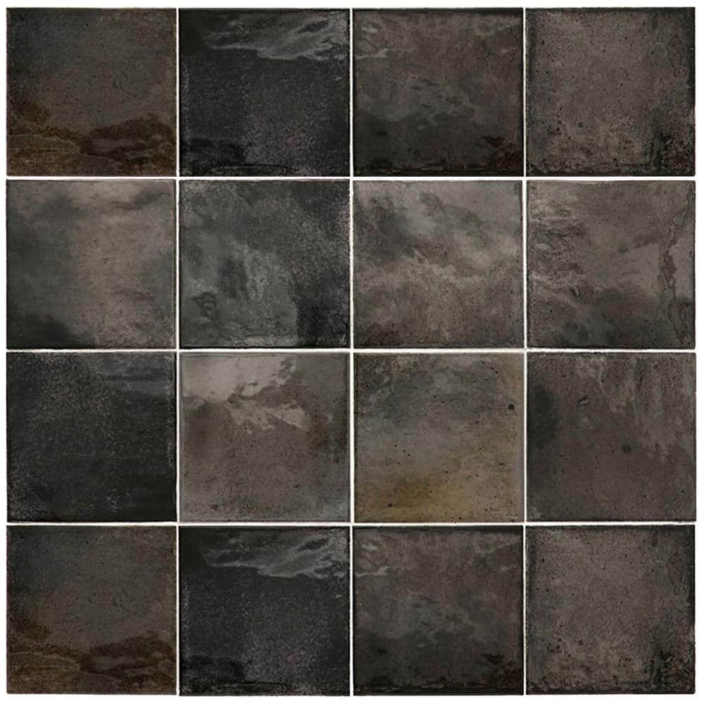 Apollo Tile Antiek 3.94 in. x 3.94 in. Black Ceramic Glossy Wall and ...