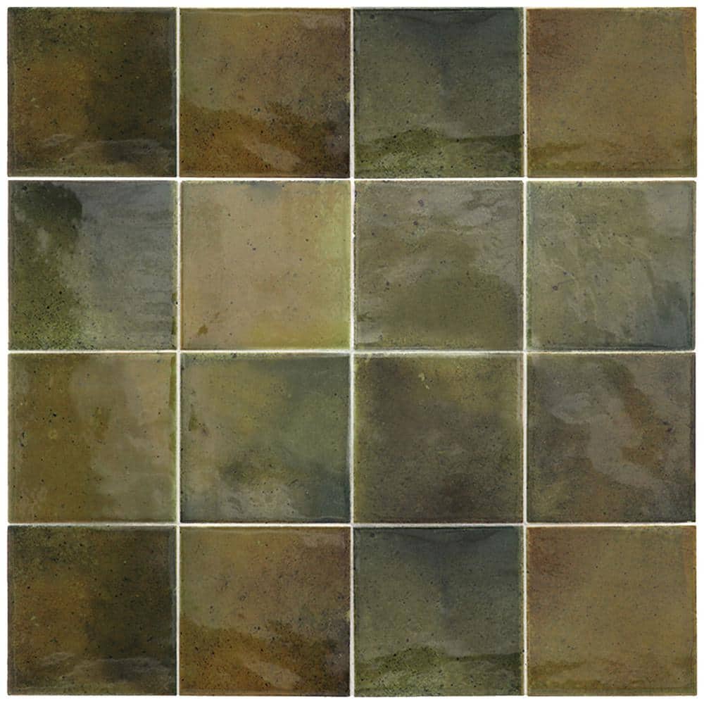 Apollo Tile Antiek 3.94 in. x 3.94 in. Olive Green Ceramic Glossy Wall ...