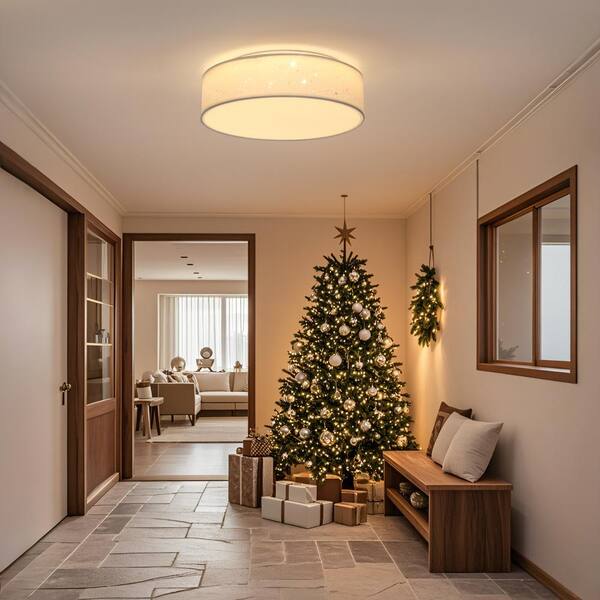 TOZING 15 in. Modern White Integrated LED Dimmable Novelty Star Cloth ...