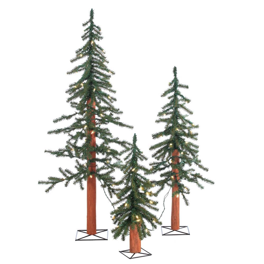 Sterling Set of 3 PreLit Alpine Artificial Christmas Tree with 110 Warm ...